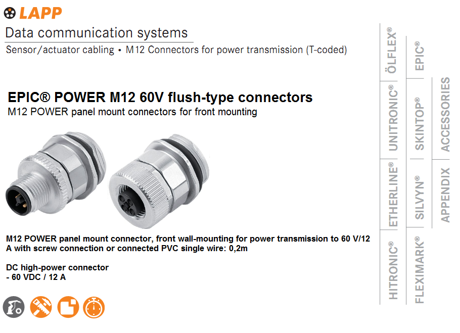 Đầu Nối LAPP KABEL EPIC® POWER M12 60V flush-type connectors | Chính ...
